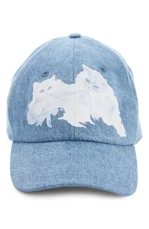 Acne Studios X Karen Kilimnik Carliy Cat Print Denim Baseball Cap